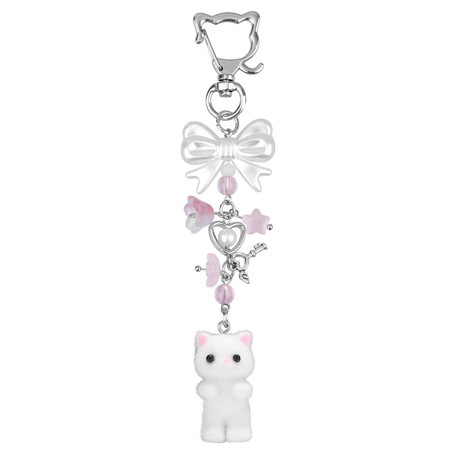 Gosknor Cat Keychain, Cute Fuzzy Kitty Key Chain White Plush Kitten ...