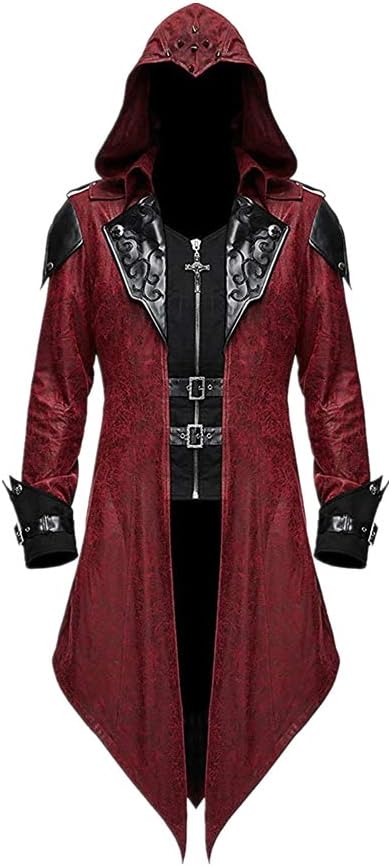 Amazon.com: Devil Fashion Men's Steampunk Gothic Hooded Leather Jacket ...