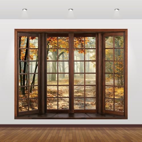 Amazon.com : Fall Window Backdrop 10x8ft Autumn Forest Tree Maple ...