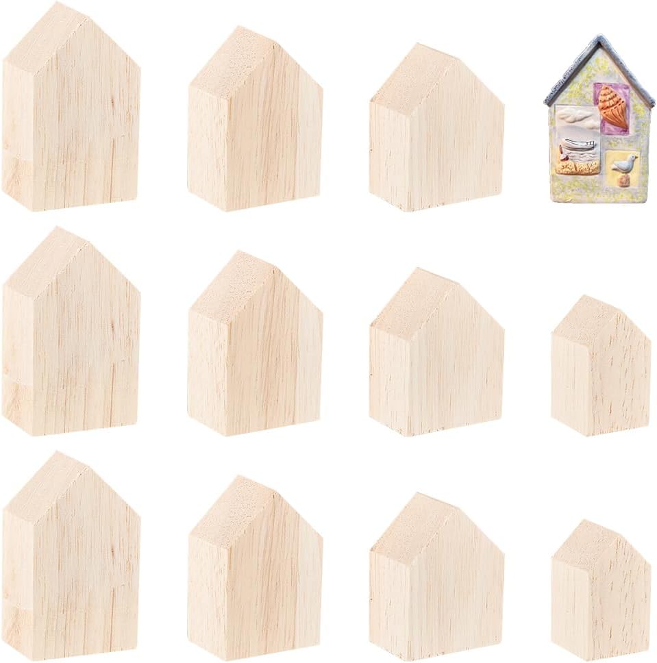 Amazon.com: 6 Inch 4 Pieces Unfinished Wooden House Shaped Blocks for ...