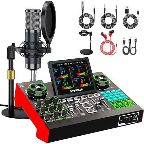 Ten Lights Podcast Equipment Kit with Audio Mixer and Sound Card, Live ...