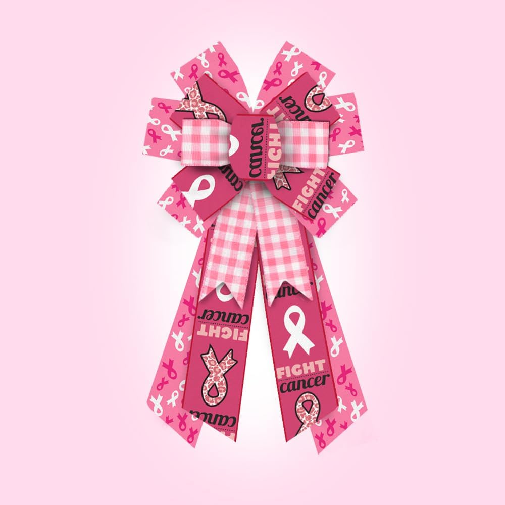 Amazon.com: Large Breast Cancer Awareness Wreath Bows Pink White ...