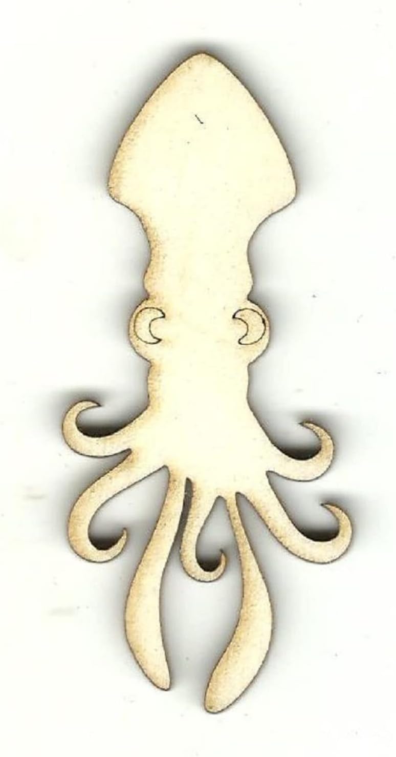 Amazon.com: Unfinished Laser Wood Cutout for Crafts - Squid - Laser Cut ...