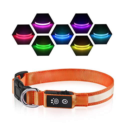 PcEoTllar LED Dog Collar Rechargeable Waterproof 7 Color Change Light ...
