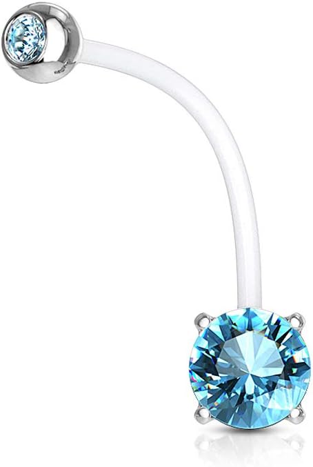 Amazon.com: FIFTH CUE 14G Double Jeweled Prong Set Round CZ Pregnancy Bioflex with 316L Surgical ...