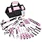 FASTPRO Pink Tool Set, 220-Piece Lady's Home Repairing Tool Kit with 12-Inch Wide Mouth Open ...
