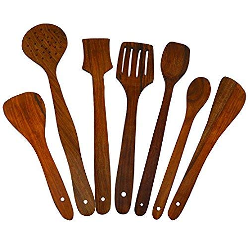 Buy india's big shop Wooden Spoon Set of 7 | 2 Frying, 1 Serving, 1 ...