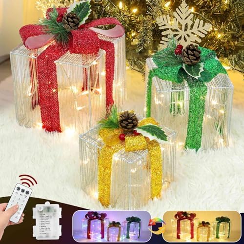 Amazon.com: Set of 3 Lighted Gift Boxes Christmas Decoration Outdoor ...