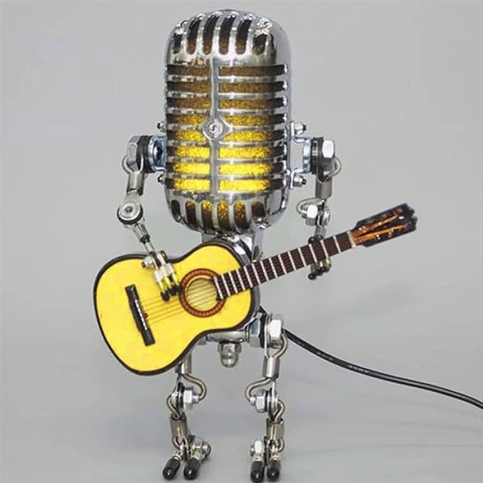 Xmpmrp Vintage Microphone Robot Lamp, Metal Microphone Robot Lamp with ...