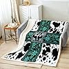 Amazon.com: Erosebridal Cow Print Throw Blanket, Turquoise, Black ...