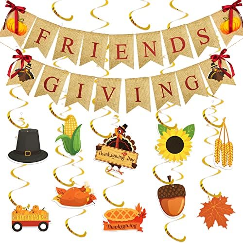 Amazon.com: JKQ Colorful Happy Friendsgiving Banner Thanksgiving ...