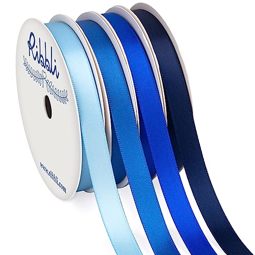 Snapklik.com : Blue Satin Ribbon 3/8 Inch X 4 Rolls Total 40 Yards ...