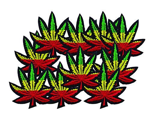 Iron on Patch Pack of 10 Leaf Marijuana Weed Red Yellow Green Size ...