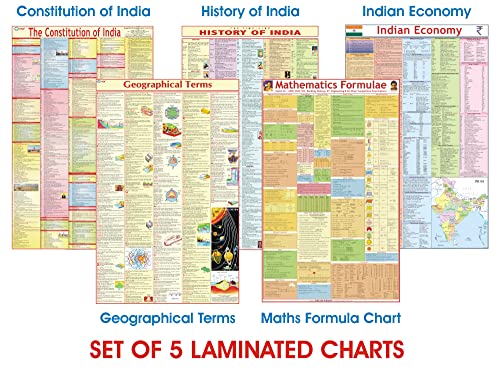 Buy UPSC Combo of 5 Charts | Indian Constitution, History, Economy, Maths Formula & Geography ...