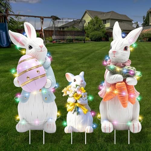 Amazon.com : 2 Pack Easter Yard Signs Cute Bunnies Chick Outdoor Lawn ...