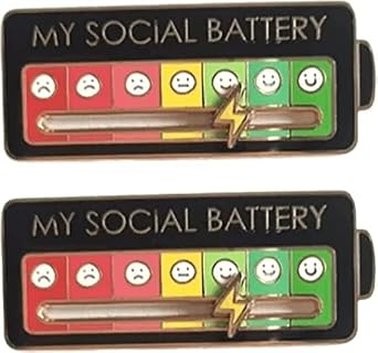 Amazon.com: New Funny Social Battery Pin, My Social Mood Brooch ...