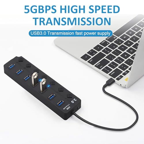 USB HUB, 7-Port USB 3.0 Hub with Individual Switches & Lights, Multiple ...