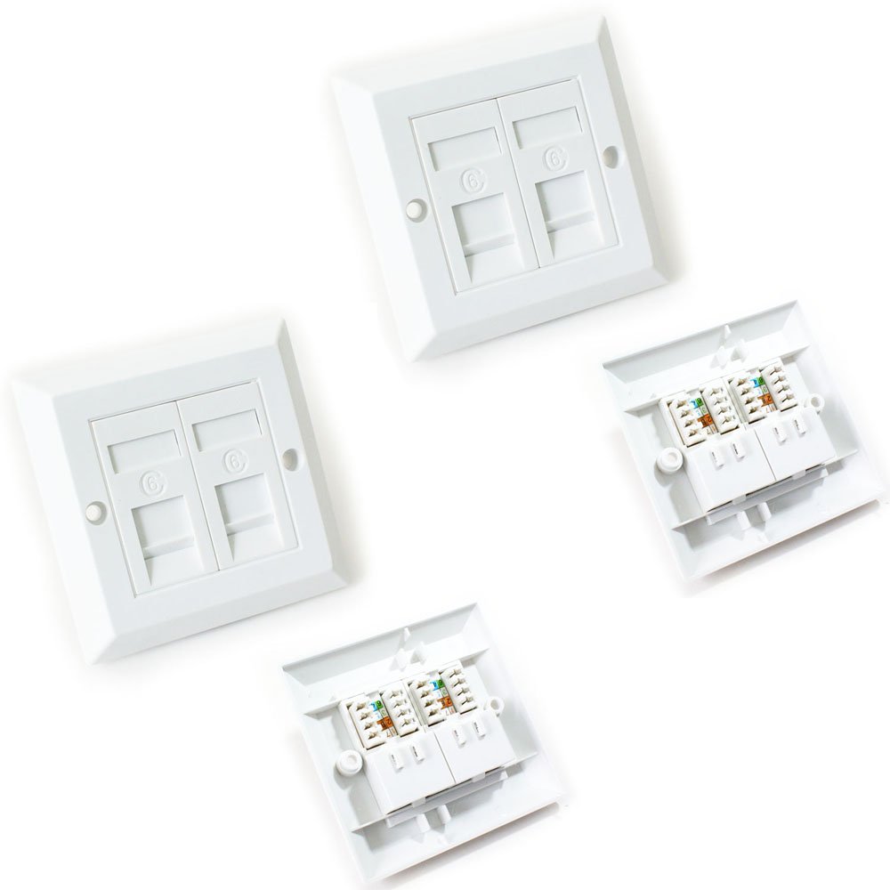 2X Double Port CAT6 IDC Wall Outlet Face Plate - 2 Way RJ45 Network ...
