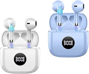 Amazon.com: Jxrev 2 Pack White and Purple Wireless Earbuds, Wireless ...