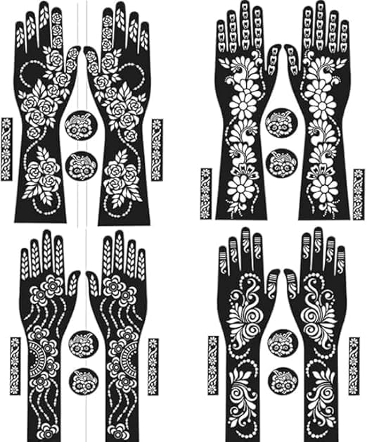 Mehndi Sticker for Hands and Feet - Set of 4 Henna Design Stickers for ...
