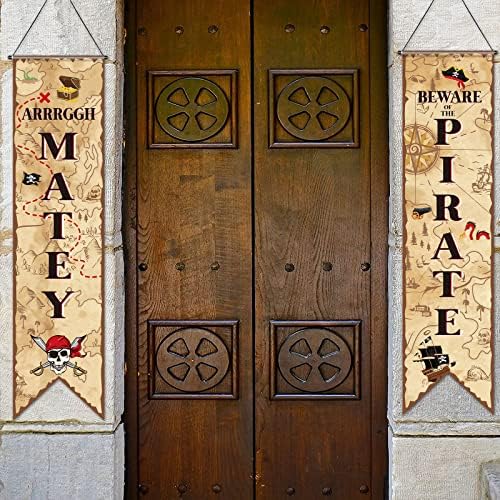 Amazon.com: Beware of Pirates Door Banner Pirate Party Decoration ...