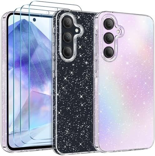YIRSUR Glitter Clear Case for Samsung Galaxy A55 5G with 2 Pack Screen Protector with 2 Pack ...