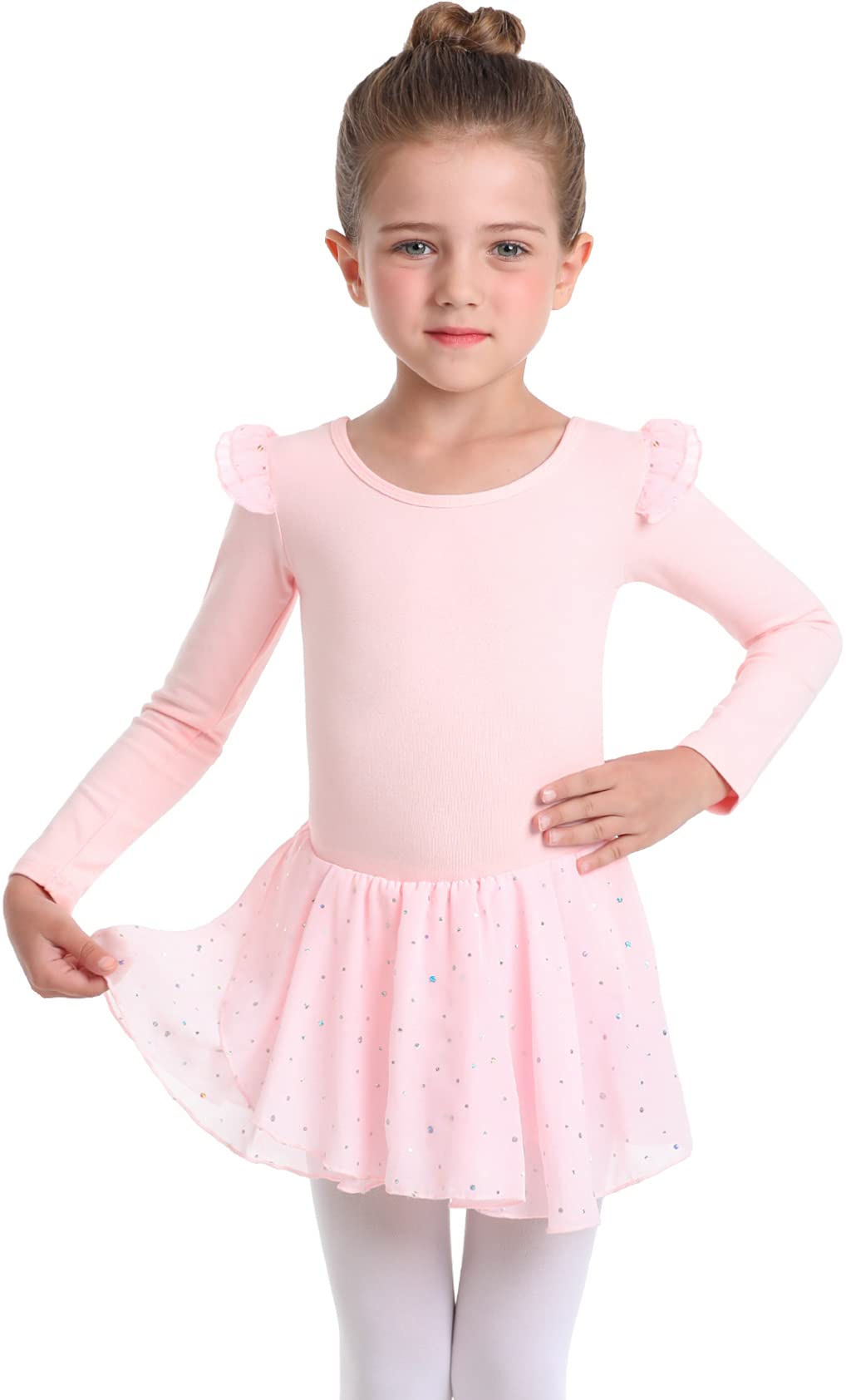 Snapklik.com : MdnMd Long Ruffle Sleeve Glitter Skirted Dance Leotard ...