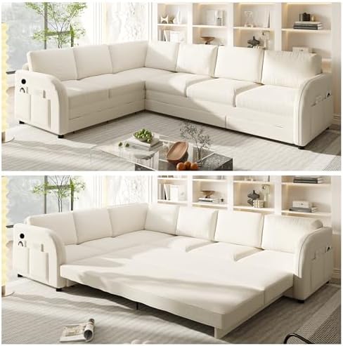 Amazon.com: XOCN 115.2" Sectional Sleeper Sofa with Pull Out Bed, Comfy ...