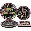Amazon.com: XJLANTTE Glow Neon Party Supplies - Glow in the Dark Happy ...