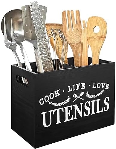 Kitchen Utensil Holder Wooden Utensil Organizer Cooking Tools Storage ...