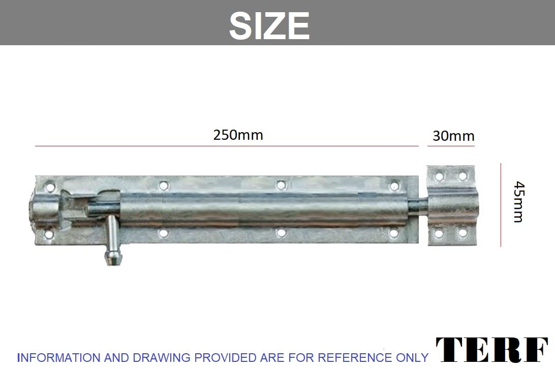 TERF Heavy Duty Galvanised Tower Door Bolt Barrel Slide Lock 250mm [10 ...