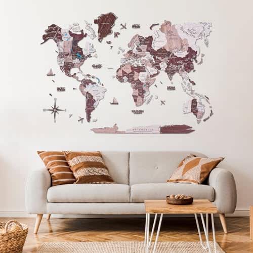 Amazon.com: ENJOY THE WOOD Wooden Map Wall Decor Colored Wood World ...