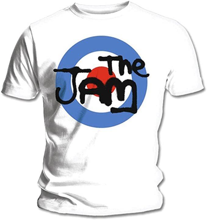 Official White T Shirt THE JAM Spray BULLSEYE Logo XL : Amazon.co.uk ...