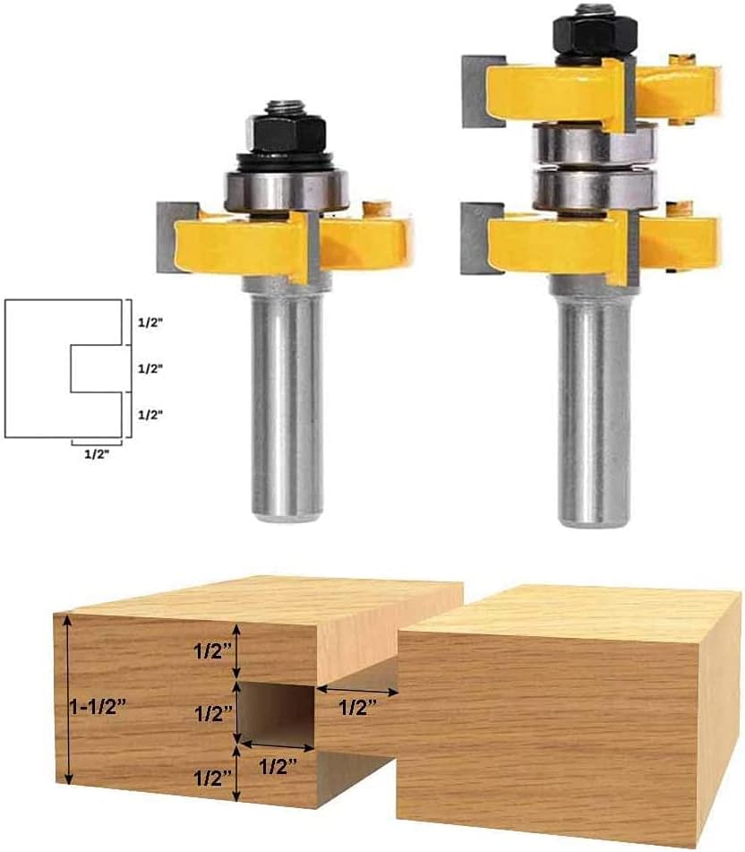 Bestgle 2pcs 1/2″ Shank T-Shape Tongue Groove Router Bit Panel Cabinet ...
