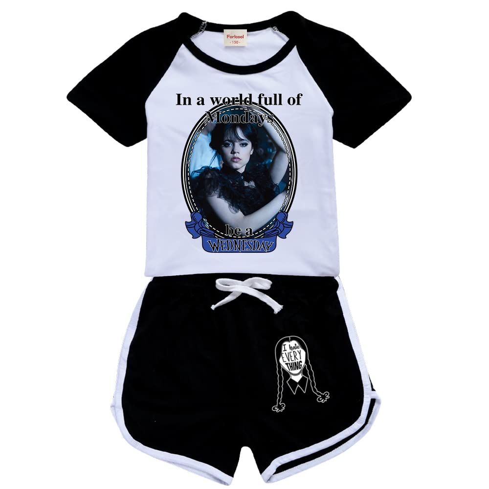 Buy Wednesday Addams Merch PJS The Addams Family T-Shirt+Shorts 2Pcs ...