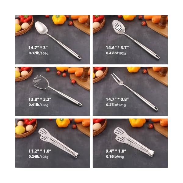 304 Stainless Steel Kitchen Utensils Set - 12 PCS Long All Metal ...