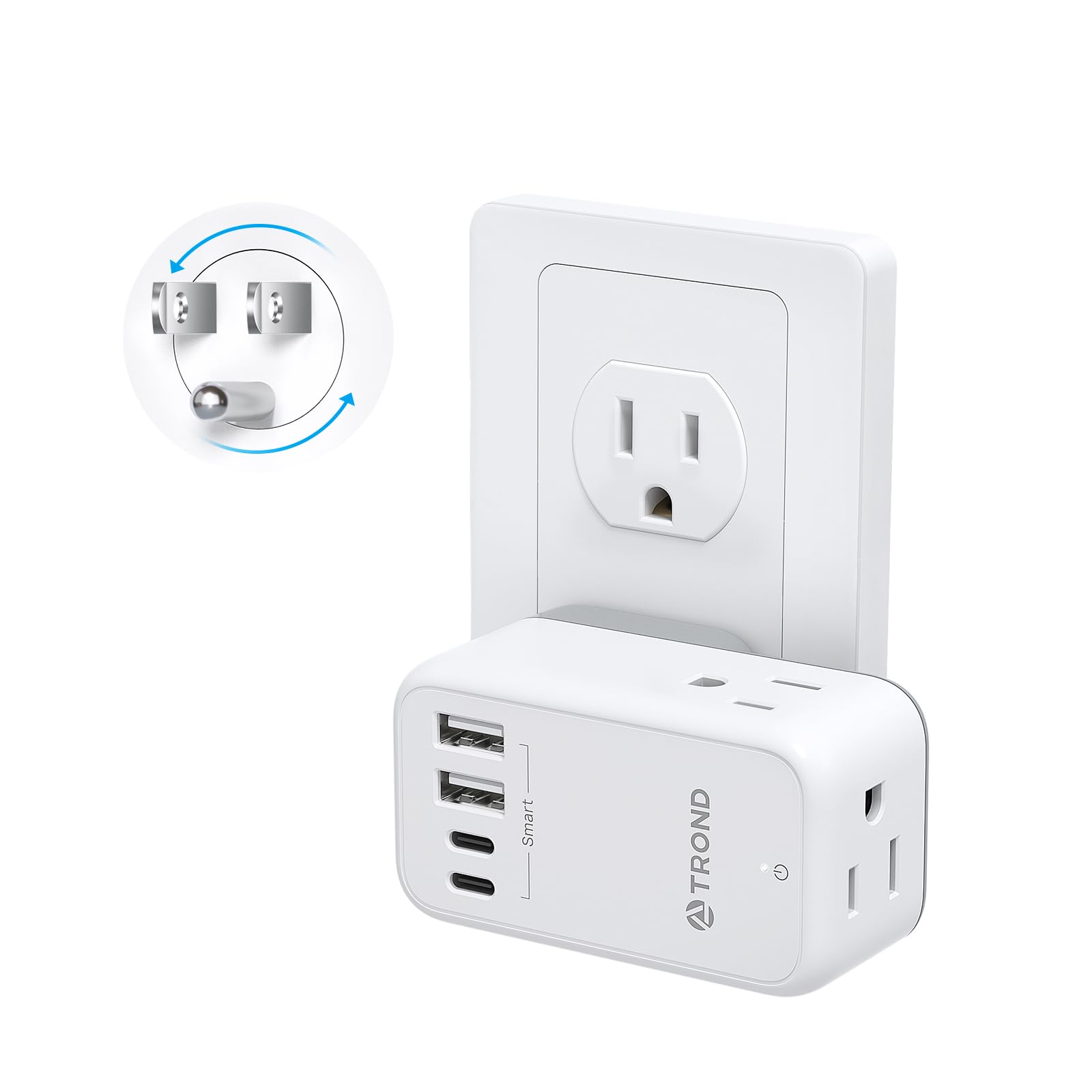 TROND Multi Plug Wall Outlet with Rotating Plug, 3 AC Outlet Extender ...