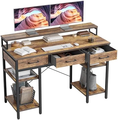 CubiCubi 47 Inch Computer Office Home Desk with Fabric Drawers and ...