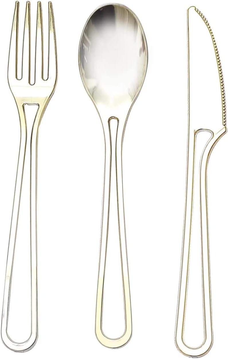 Amazon.com: BalsaCircle 24 Gold Disposable Plastic Cutlery Hollow ...