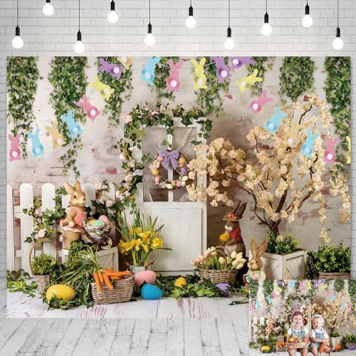 Amazon.com : Easter Backdrop 10x8ft Fabric Rustic Theme Easter Eggs Bunny Flower Tree ...