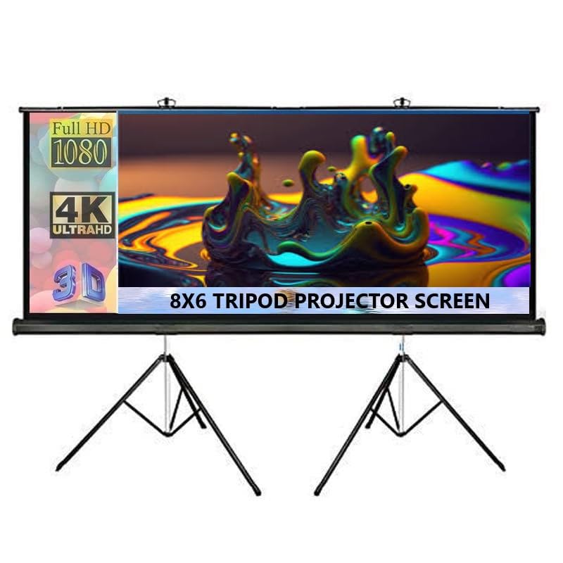 VILRO 8 Ft. x 6 Ft. Two Tripod Stand Projector Screen, with Full HD ...