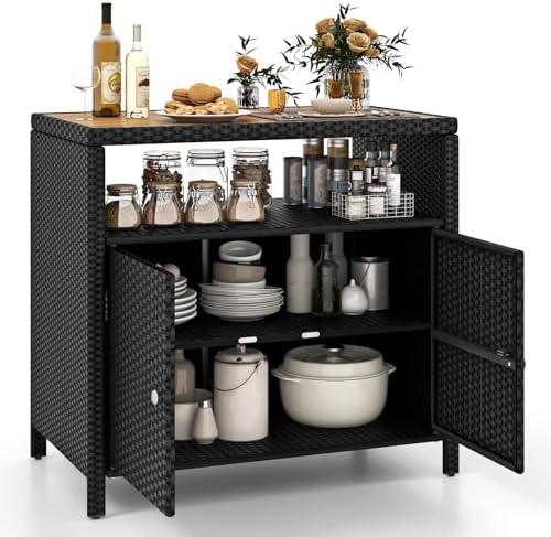 Amazon.com: Grand patio Outdoor Wicker Storage Cabinet 2-Door and ...