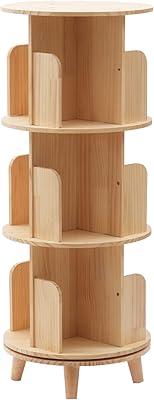 6 Tier Rotating Bookshelf, 360° Solid Wood Rotating Stackable Shelves ...