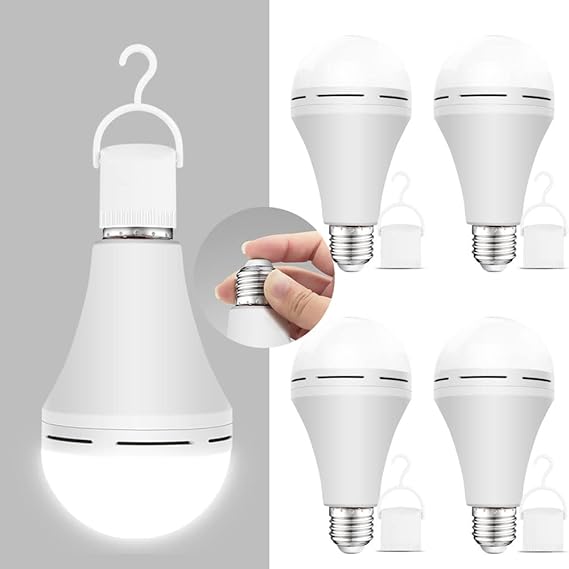 4 Pack Emergency-Rechargeable-Light-Bulb, Stay Lights Up When Power ...