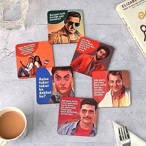 giftkyade Coaster Set Of 6 Multi Colour Wooden Coasters With Proper ...