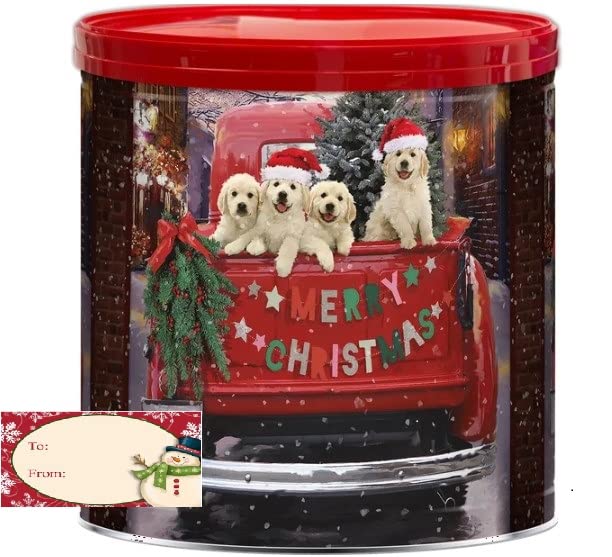 Amazon.com: Christmas Popcorn Tin Holiday Santa Puppies in Red Truck 3 ...