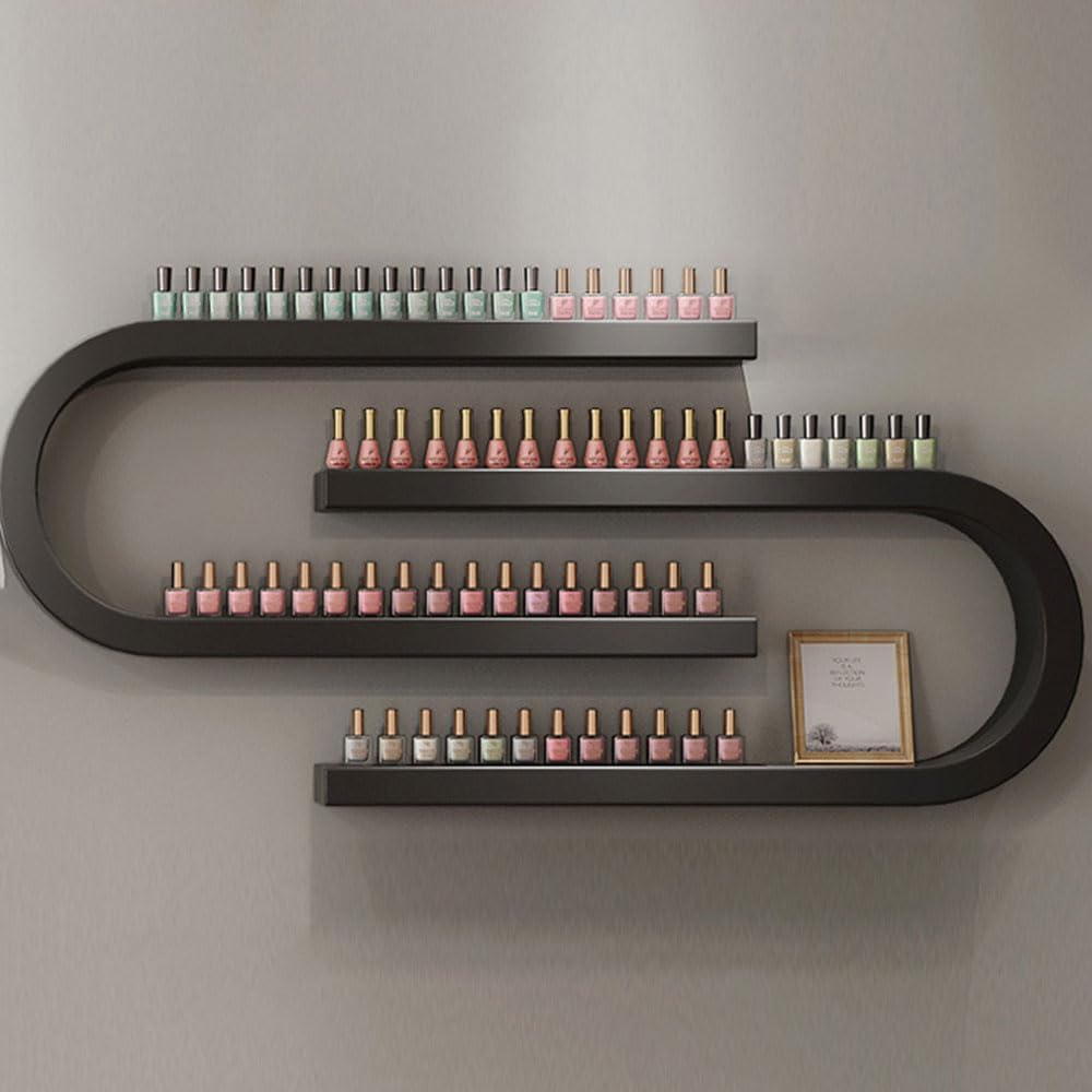 Nail Polish Rack with LED Light,Floating Shelves Wall Mounted Nail ...