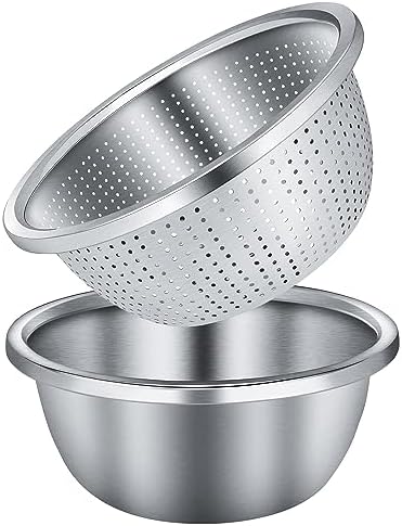 POPGRADE 304 Stainless Steel Colander Rice Washing Bowl Set, 3.5 QT ...