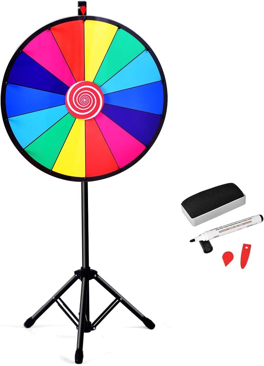 HONEY JOY 24” Spinning Prize Wheel, 14 Slots Portable Prize Wheel with ...