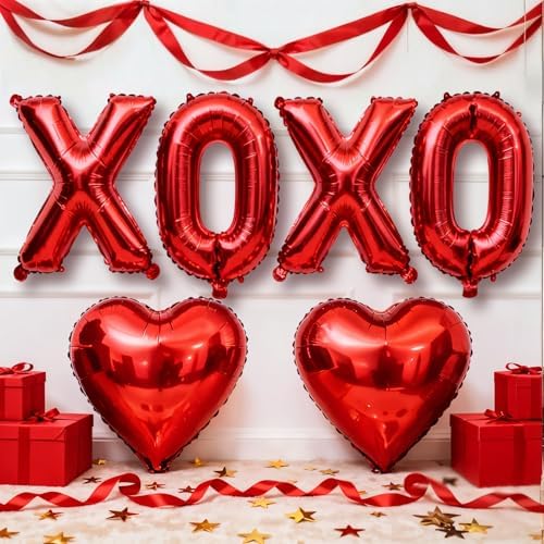 Amazon.com: Froova Red XOXO Heart Balloons 6 Pcs Valentines Day ...